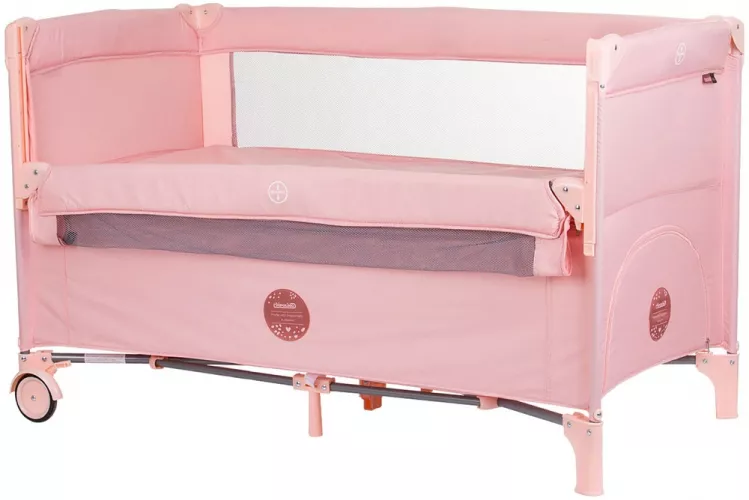 Patut pliabil Chipolino Relax flamingo linen cu laterala culisanta ...