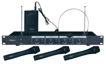 Set 4 Microfoane Ibiza Profesionale Wireless Cu Receiver Vhf 3 Mana + 1 ...