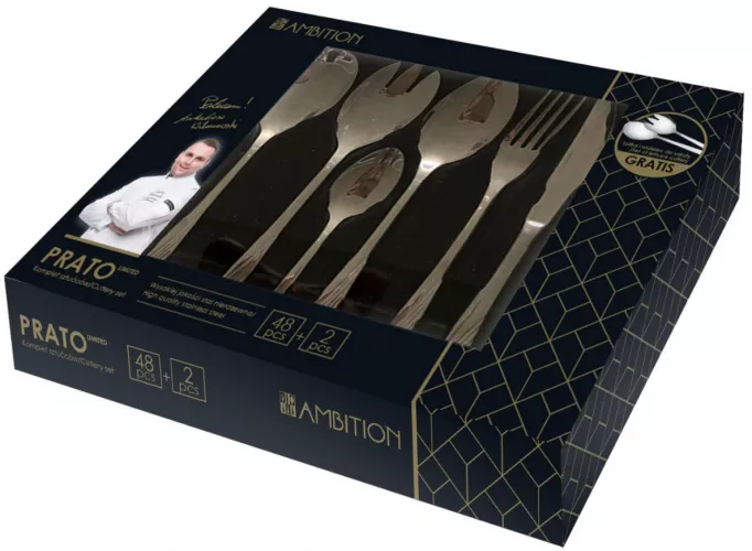Set tacamuri inox 50 piese 12 persoane ambalate in cutie cadou AMBITION ...