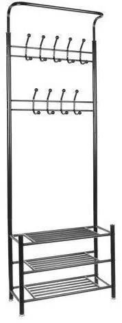 Cuier cu 3 rafturi pentru incaltaminte 9 carlige duble metalic negru ...