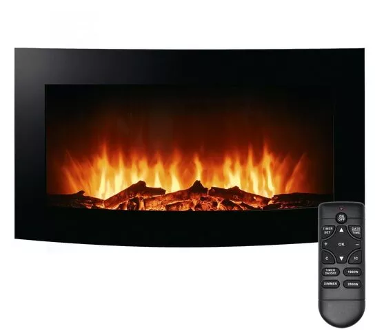 Semineu electric de perete Negru Telecomanda Incastrabil lumina efect ...