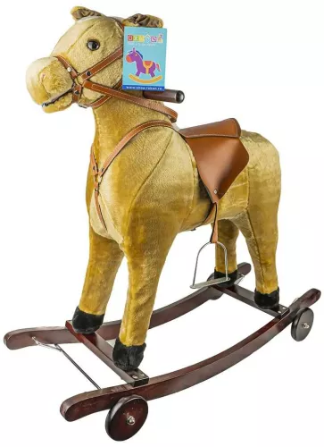 Calut balansoar lemn + plus maro cu rotile 86x37x78 h cm XL-307-W - domo.ro