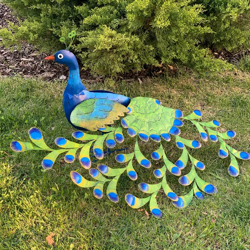 Decoratiune metalica gradina Paun cu coada laterala 93 cm HD1116 - domo.ro