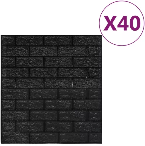 VidaXL Tapet de perete autocolant model caramizi 3D 40 buc. negru 150726
