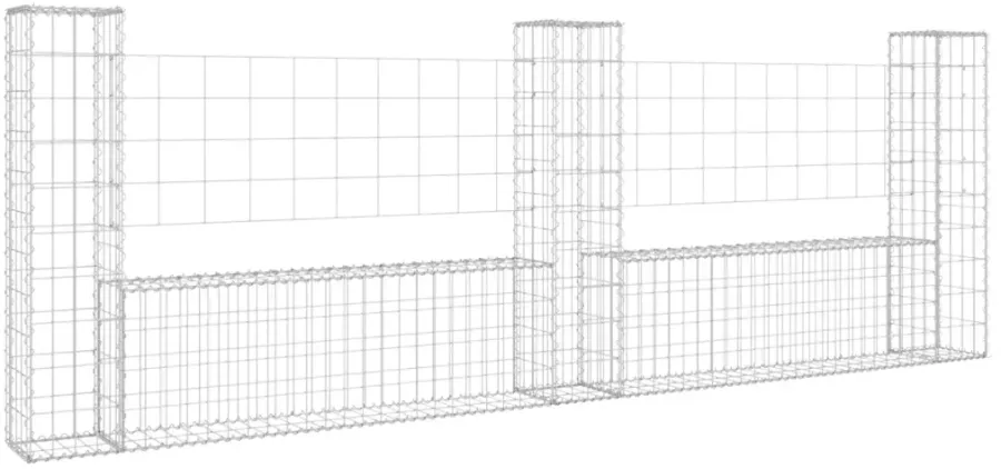 VidaXL Cos gabion in forma de U cu 3 stalpi 260x20x100 cm fier