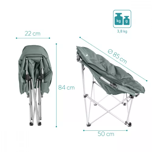 Scaun pliabil de exterior Navaris Suporta pana la 150 kg Captusit Gri ...