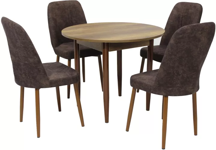 Set Masa Aris Nuc Rotunda cu 4 Scaune Artemis Maro Inchis - domo.ro