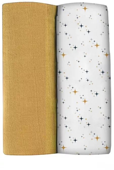 Set 2 Museline Beaba bumbac 120x120 cm Honey Yellow/Starry Night ...