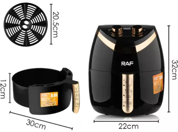 Friteuza Airfryer RAF R.5232B Capacitate 5.8L 1500W Negru + Carte ...