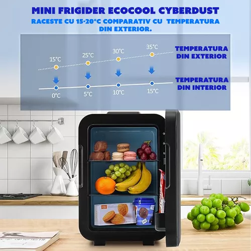 Mini Figider Ecocool CYBERDUST Negru 8L Portabil Termo-Electric ...