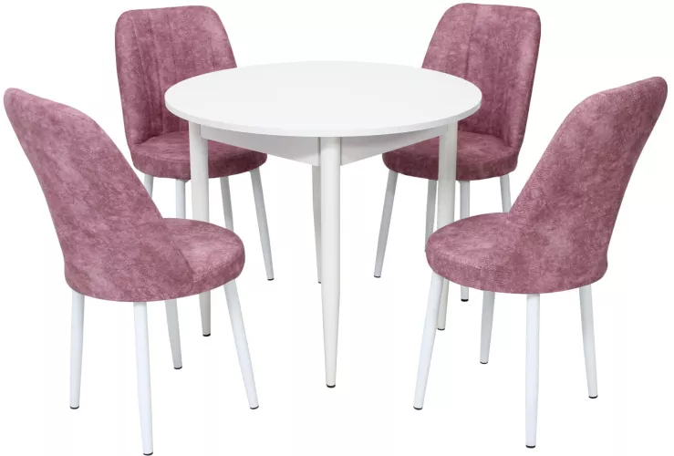 Set Masa Aris Alb Rotunda cu 4 Scaune Cronos Roz - domo.ro