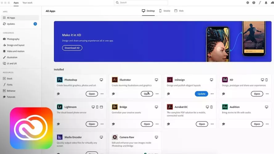 Adobe Creative Cloud 100 GB MacOS/Windows All Apps 1 An Binding Account ADBCC1AN - domo.ro