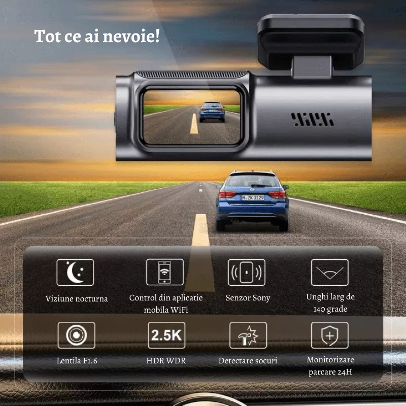 Camera auto smart WiFi 2.5K UHD IPS Unghi filmare 140 ° Rezolutie ...