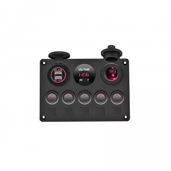Panou cu 5 butoane luminoase diferite functii 12V 20A 2xUSB priza ALM ...