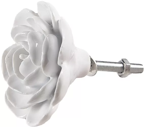 Set 4 butoni mobilier ceramica alba Rose 6x3/6 cm 65306 - domo.ro