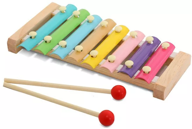 Instrument Muzical Xilofon din Lemn 8 Note Muzicale 2 Bete de Percutie ...