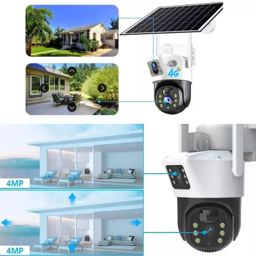 Camera dubla de supraveghere 4G panou solar microfon 12000mah MRKT11460 ...