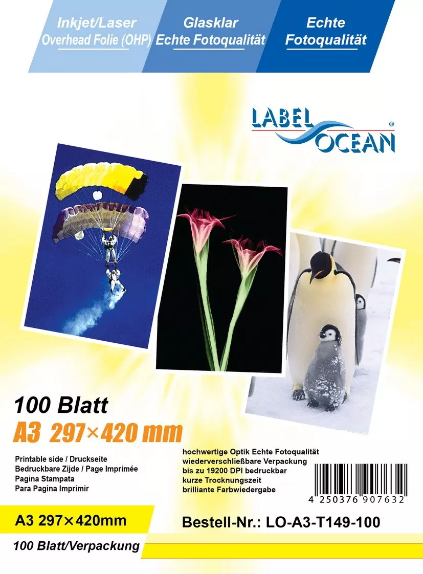 100 ColiFolie Transparenta Retroproiector OHP LabelOcean A3 Laser si ...