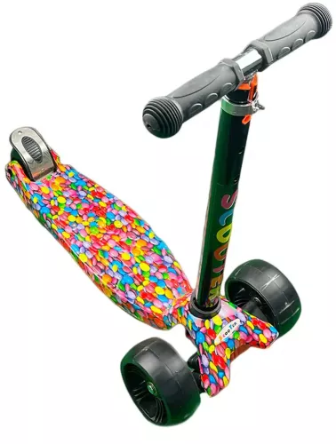 Trotineta cu lumini in roti pliabila cu roti din silicon multicolor