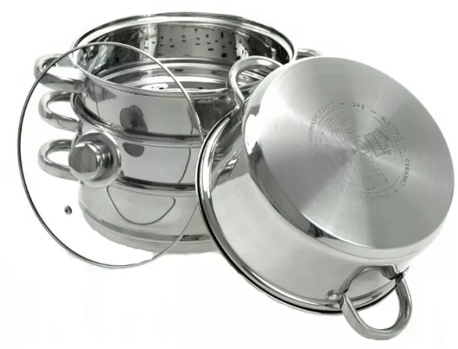Set de 5 piese oala pentru fiert cu abur inox 24 cm 5 litri Kinghoff ...