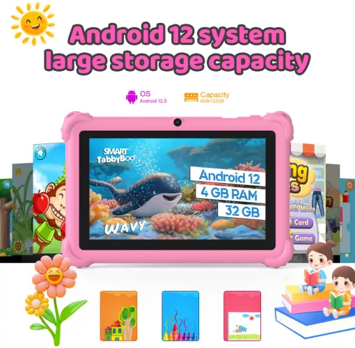 Tableta copii SMART TabbyBoo Wavy 2024 cu control parental roz Wi-Fi ...
