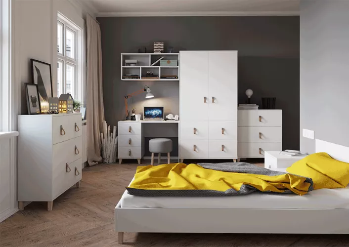 Comoda 4 sertare 1 usa din mdf alb Fiera 90x45.5x96 cm 0000303195 - domo.ro