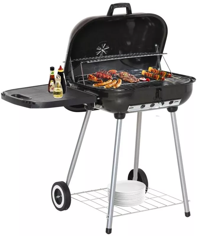 Gratar gradina cu carbuni grill dreptunghiular cu roti capac rafturi 53 ...