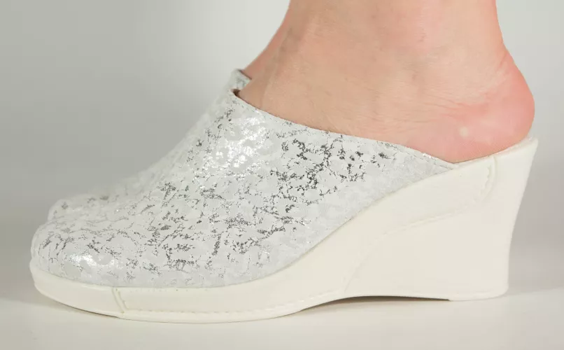 Saboti alb cu argintiu cu platforma piele naturala SBM5 36