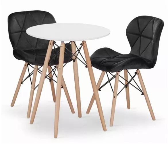 Set masa rotunda stil scandinav + 2 scaune Lago catifea Artool MDF si ...