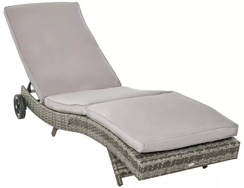 Sezlong pentru gradina cu roti reglabil ratan sintetic gri 207x70x70 cm ...