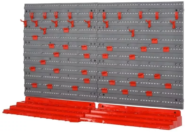 Panou scule PP 2 module 2 rafturi tip suport 50 de carlige gri si rosu ...