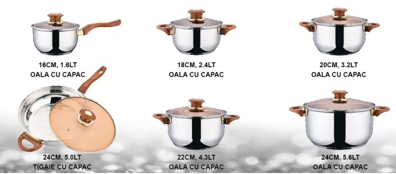 Set 12 piese 6 vase din inox compatibile cu plita cu inductie cu capace ...