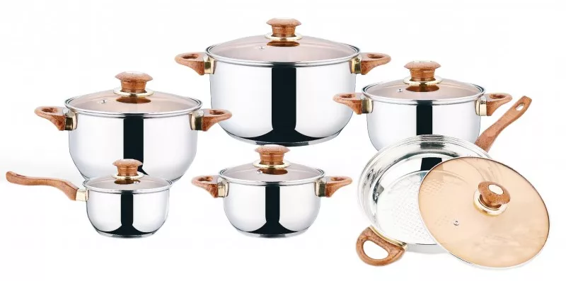 Set 12 piese 6 vase din inox compatibile cu plita cu inductie cu capace ...