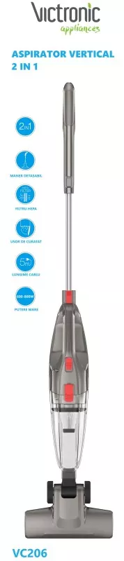 Aspirator vertical 2 in 1 ciclonic fara sac filtru HEPA 600W-max 800W ...