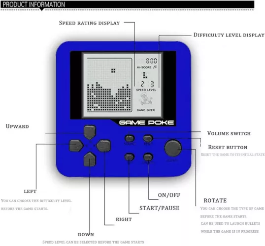 Mini consola tetris retro portabila breloc 26 jocuri 99 nivele 3cm ...