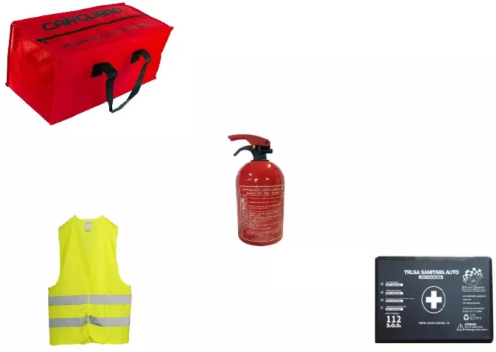 Kit Siguranta Auto Omologat Geanta depozitare Trusa medicala Stingator ...