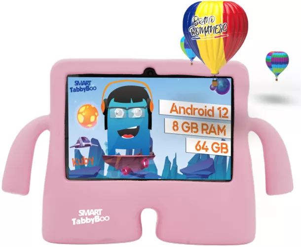 Tableta copii SMART TabbyBoo Kuby PRO 2024 roz 64GB 8GB RAM ecran 7 ...