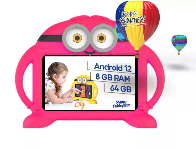 Tableta copii SMART TabbyBoo Oly PRO 2024 roz 64GB 8GB RAM ecran 7 ...