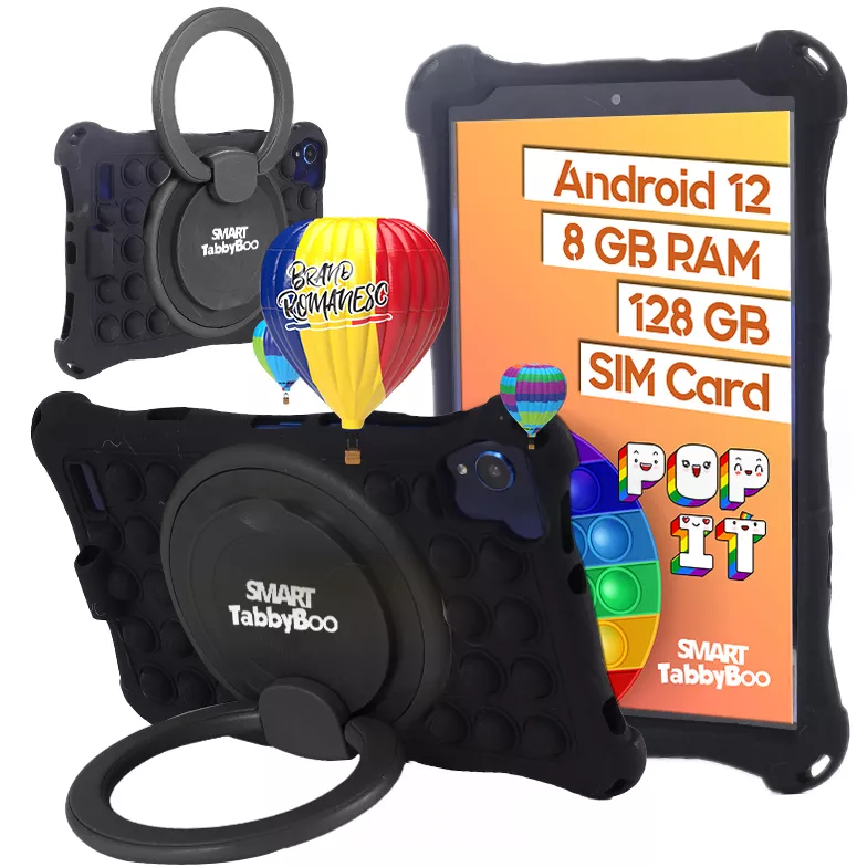 Tableta copii SMART TabbyBoo Popit 128GB 8GB RAM negru OctaCore ecran 8 ...