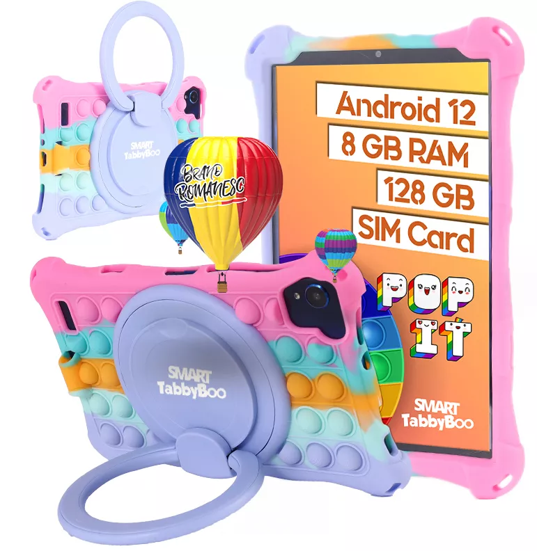 Tableta copii SMART TabbyBoo Popit roz mixt SIM card si Wi-Fi 128GB 8GB ...
