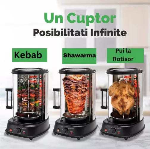Gratar Profesional Vertical Electric Multifunctional 21 L 1500W 360° rotatie - domo.ro