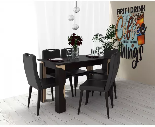 Set masa MARIO cu 6 scaune tapitate RH6002C Negru gkjy_758521632 - domo.ro
