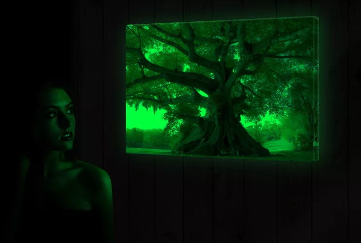 Tablou luminos in intuneric GlowforHome Copac in zi insorita 60 cm x 40 ...