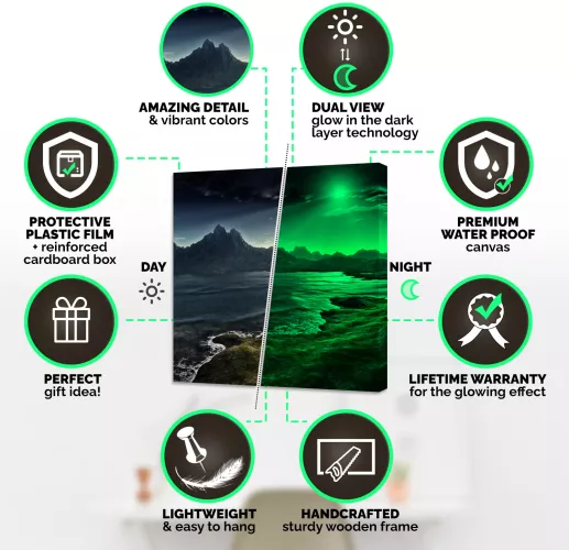 Tablou luminos in intuneric GlowforHome Peisaj Fantezie intunecata cu ...