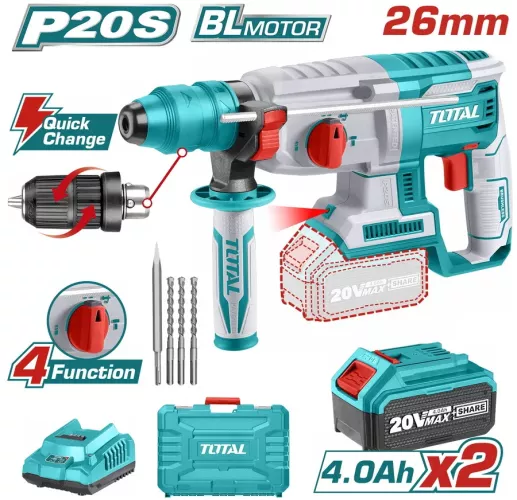 Ciocan rotopercutor pe acumulatori TOTAL 2j LI-ION 20V motor fara perii ...