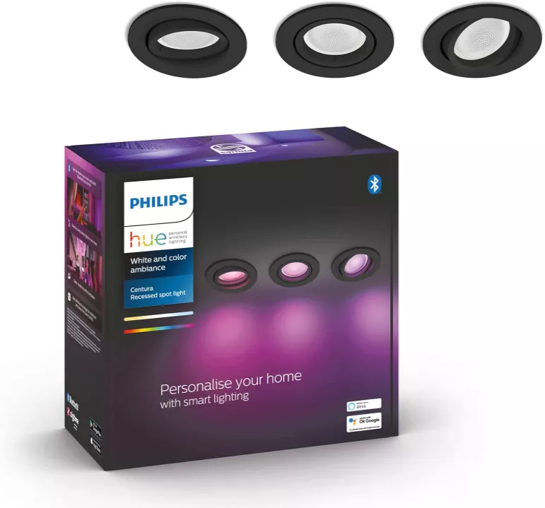 Pachet 3 spoturi incastrate LED RGB inteligente Philips Hue Centura 3 x ...