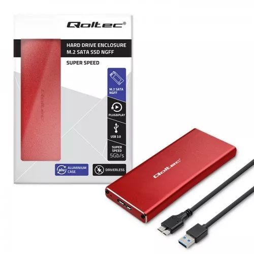 SSD Rack Qoltec M.2 SATA NGFF super speed USB 3.0 rosu 51831 - domo.ro