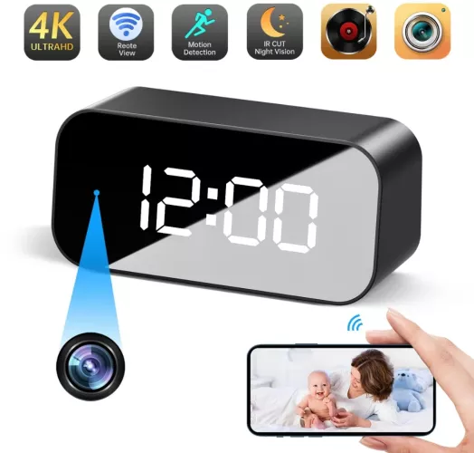 Camera IP 4K in Ceas de Birou Wi-Fi cu Detectie Miscare Viziune ...