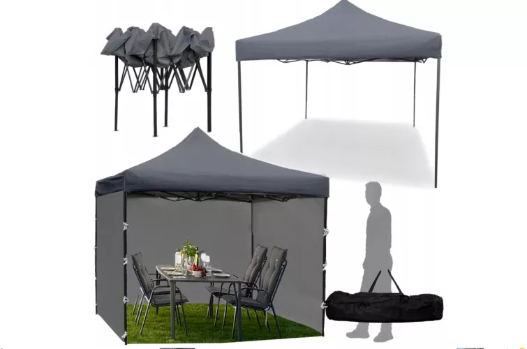 Cort pavilion cu 3 pereti gri 3 x 3 m MalTec 112812 112812 - domo.ro