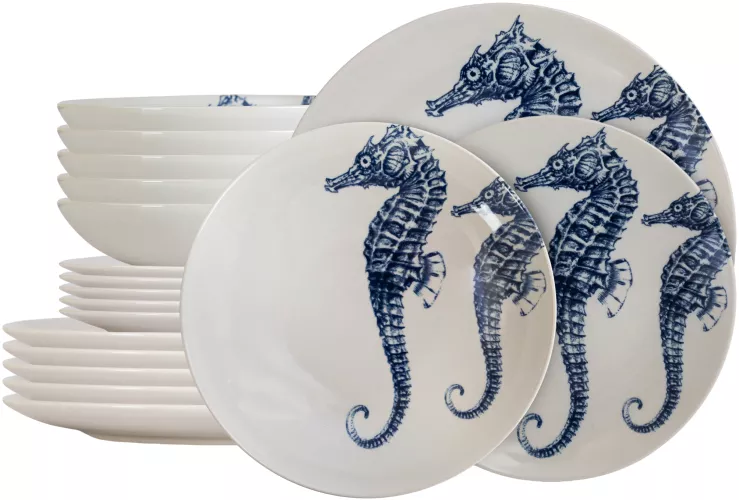 Set farfurii 18 piese pentru 6 persoane Valuri Marine Cesiro Alb lucios ...